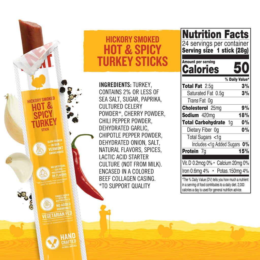 Hot & Spicy Turkey Sticks 1oz (24 count) - VT Smoke & Cure